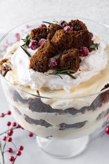 The BEST Gingerbread Trifle - with Eggnog and White Chocolate Layers