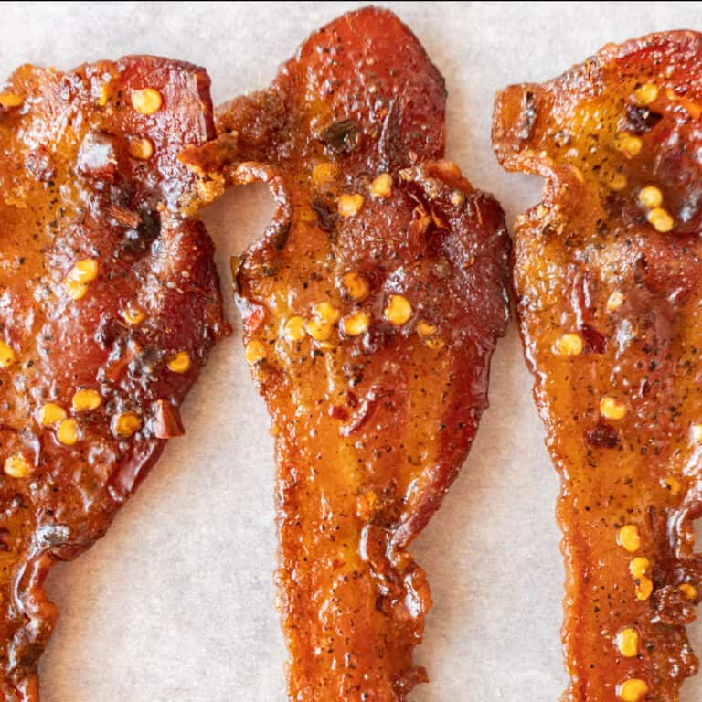 The BEST Candied Bacon- Sweet, Salty, a little Spicy!