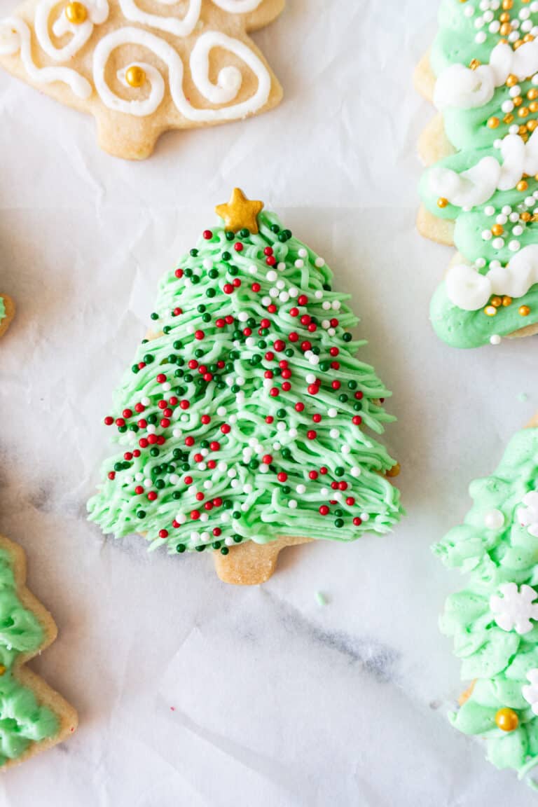 Easy Christmas Tree Cookies- Full recipe + how to decorate!