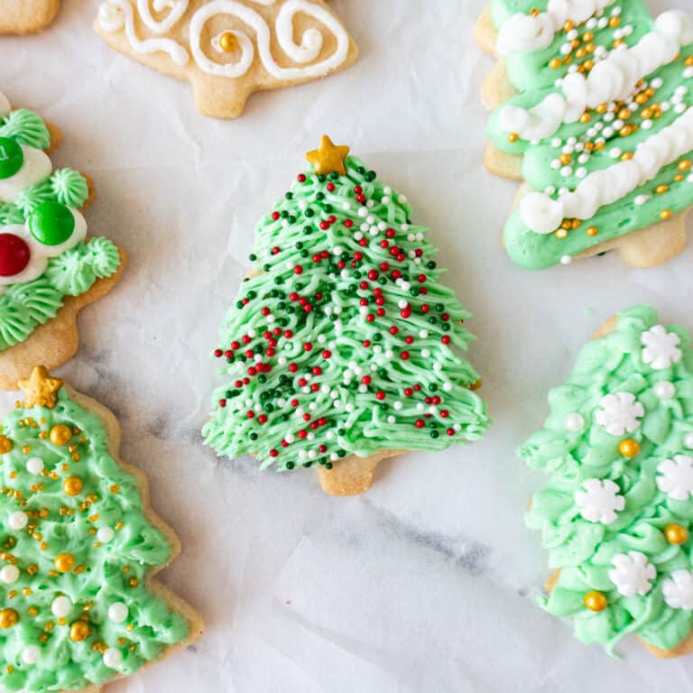 Easy Christmas Tree Cookies- Full recipe + how to decorate!